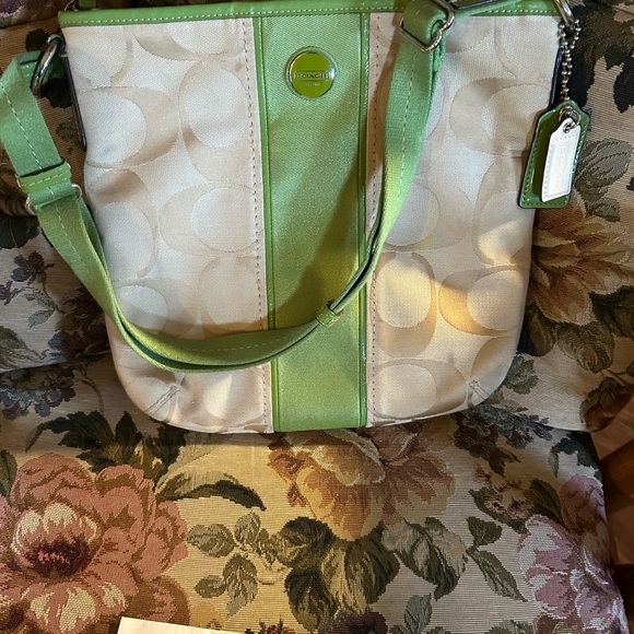 Coach | Bags | Coach Green And Cream Shoulder Bag | Poshmark